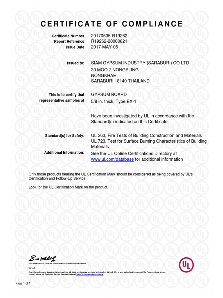 UL 723 Compliance Certificate Details | PDF