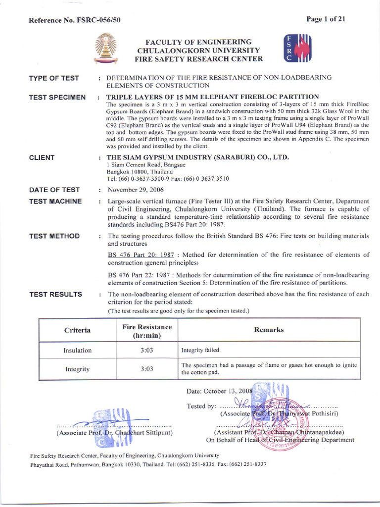 3 Hour Fire Resistance Partition Certificate PDF | PDF