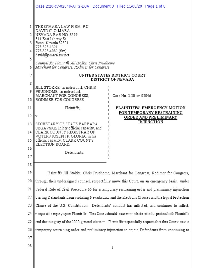 Emergency Motion for Election Injunction | PDF | Injunction | Complaint