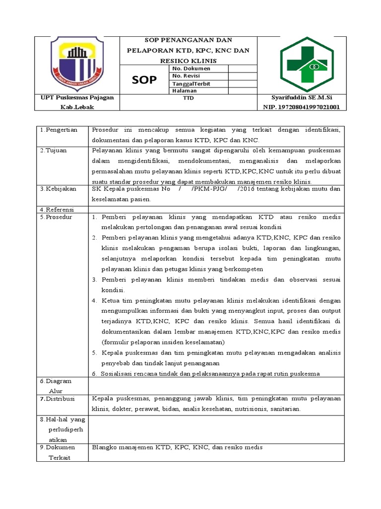 SOP Penanganan & Pelaporan KTD KPC | PDF