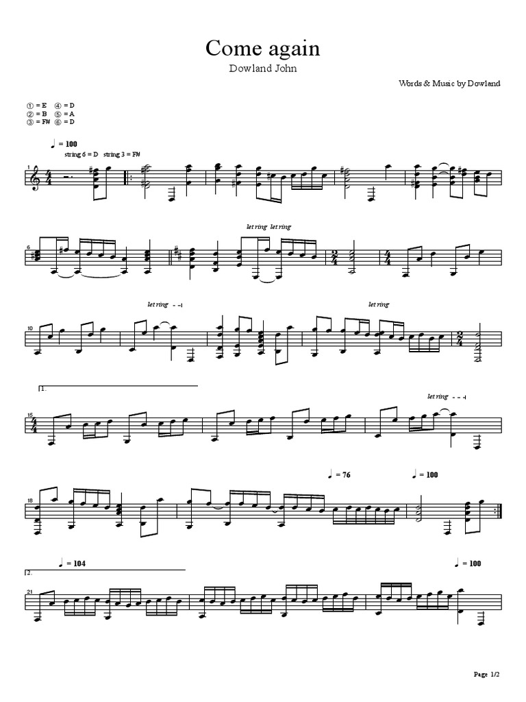 Dowland John - Come Again | PDF
