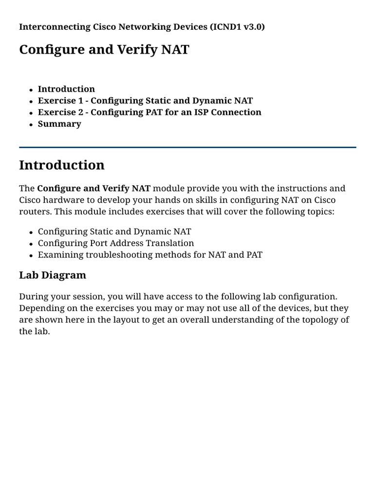Configure and Verify NAT: Interconnecting Cisco Networking Devices (ICND1 v3.0) | PDF | Ip ...