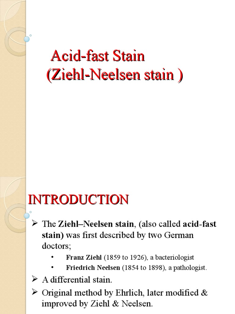 Acid-Fast Stain (Ziehl-Neelsen Stain) | PDF | Immunohistochemistry ...