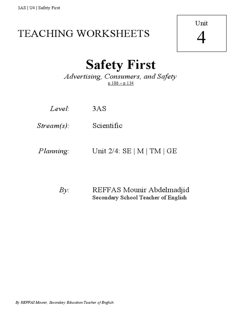 307 Unit FOUR - Safety First | PDF | English Language | Verb