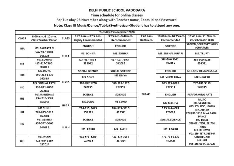 Tuesday Class III Time Table 03.11.2020 | PDF | Naval Aviation