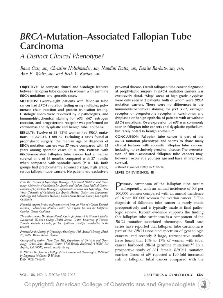 Carcinoma: BRCA-Mutation-Associated Fallopian Tube | PDF | Ovarian ...