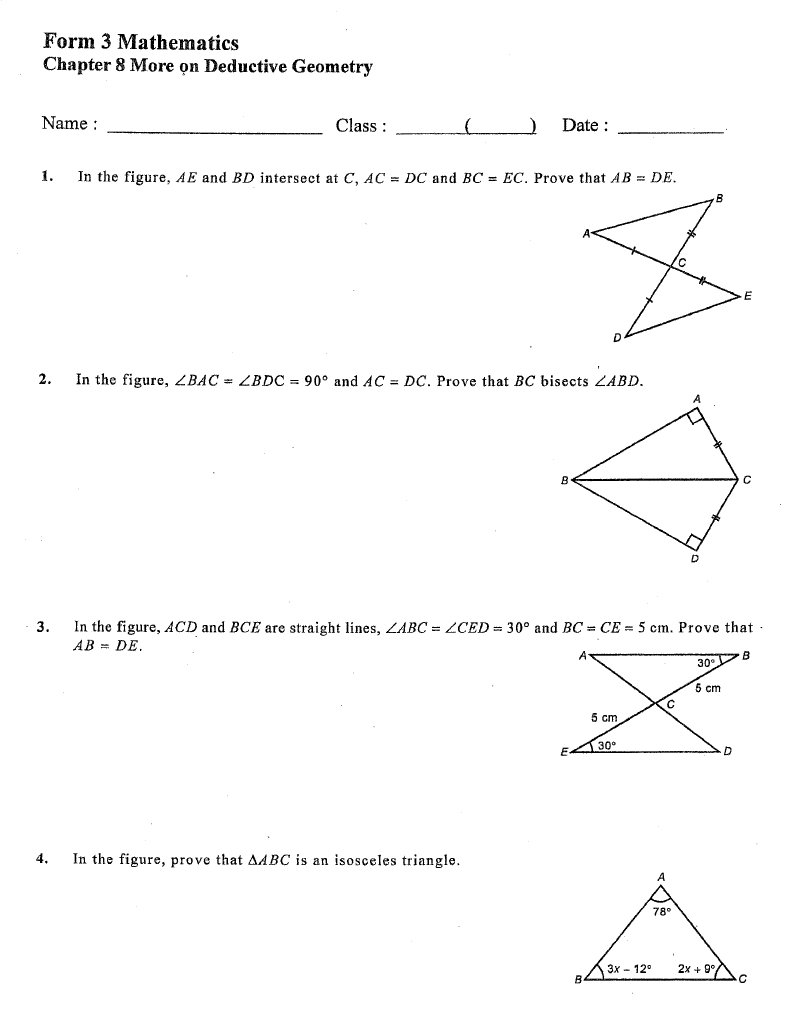 F3 Math Ch.8 Deductive Geometry Exercise | PDF | Teaching Mathematics