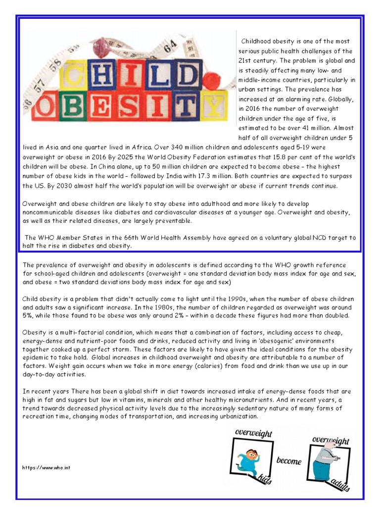 Childhood Obesity Reading Comprehension Exercises | Download Free PDF ...