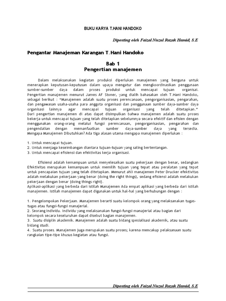Tingkatan Manajemen Menurut T. Hani Handoko | PDF
