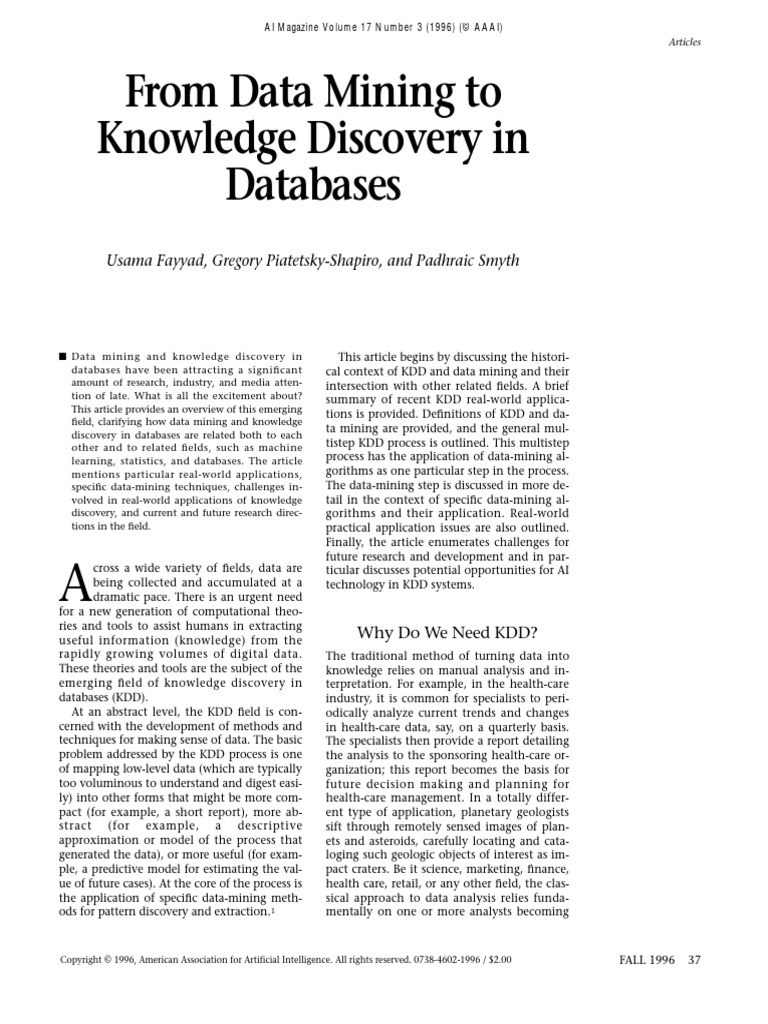 Fayyad, Usama Et Al. - 'From Data Mining To Knowledge Discovery in ...