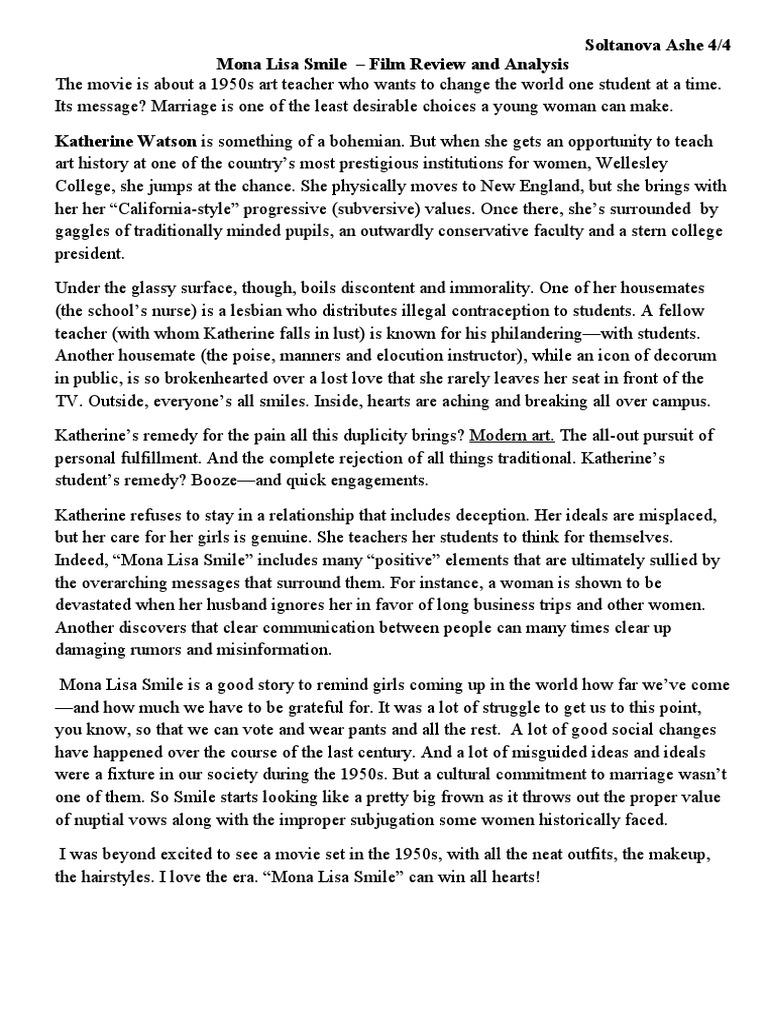 Soltanova Ashe 4/4 Mona Lisa Smile - Film Review and Analysis | PDF