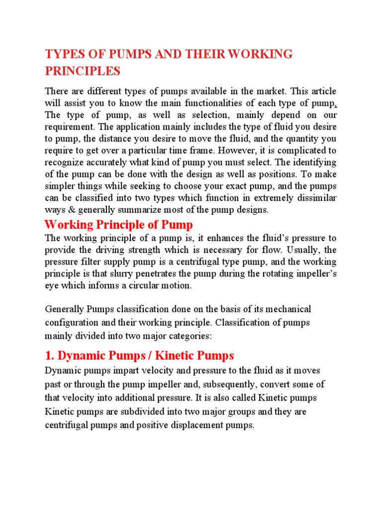 Types of pumps and their working principles store