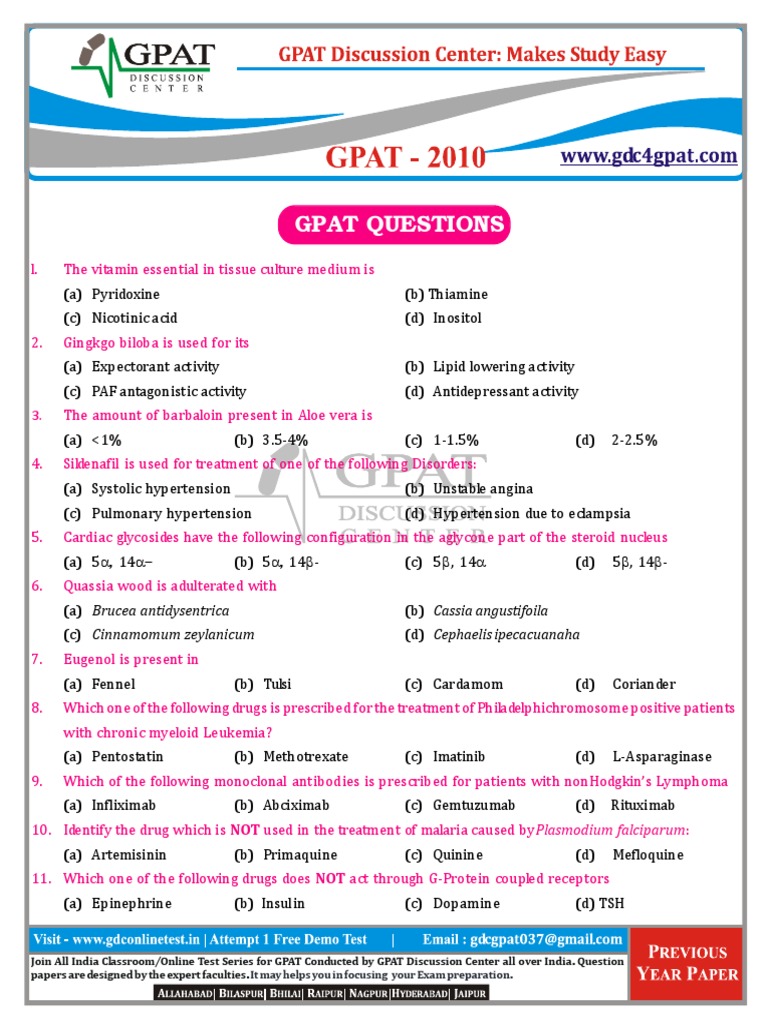 Gpat Questions: It May Helps You in Focusing Your Exam Preparation ...