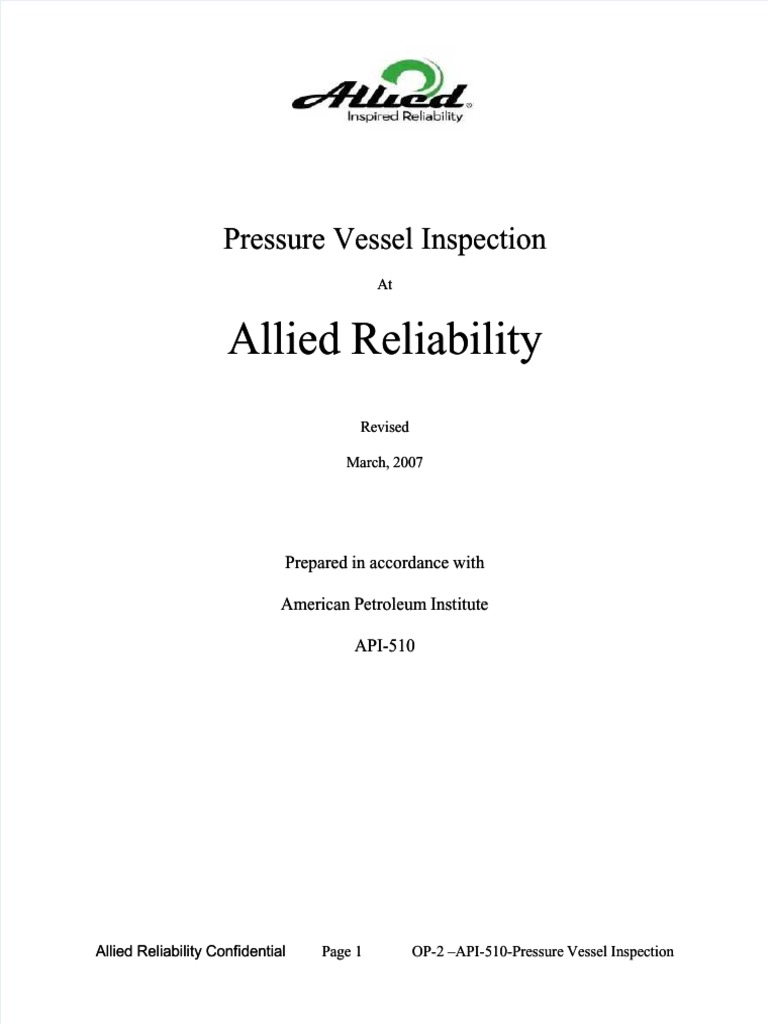 PDF Allied Op 2 Api 510 Pressure Vessel Inspection Standard | PDF ...
