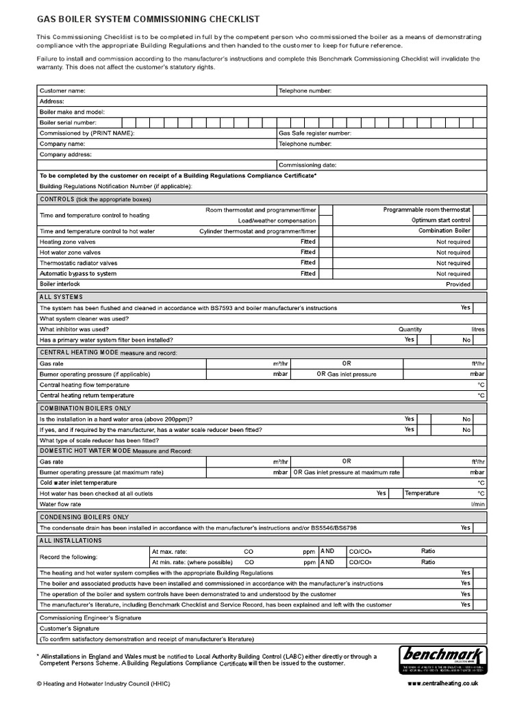 Fdocuments - in - Gas Boiler System Commissioning Checklist Gas Boiler ...