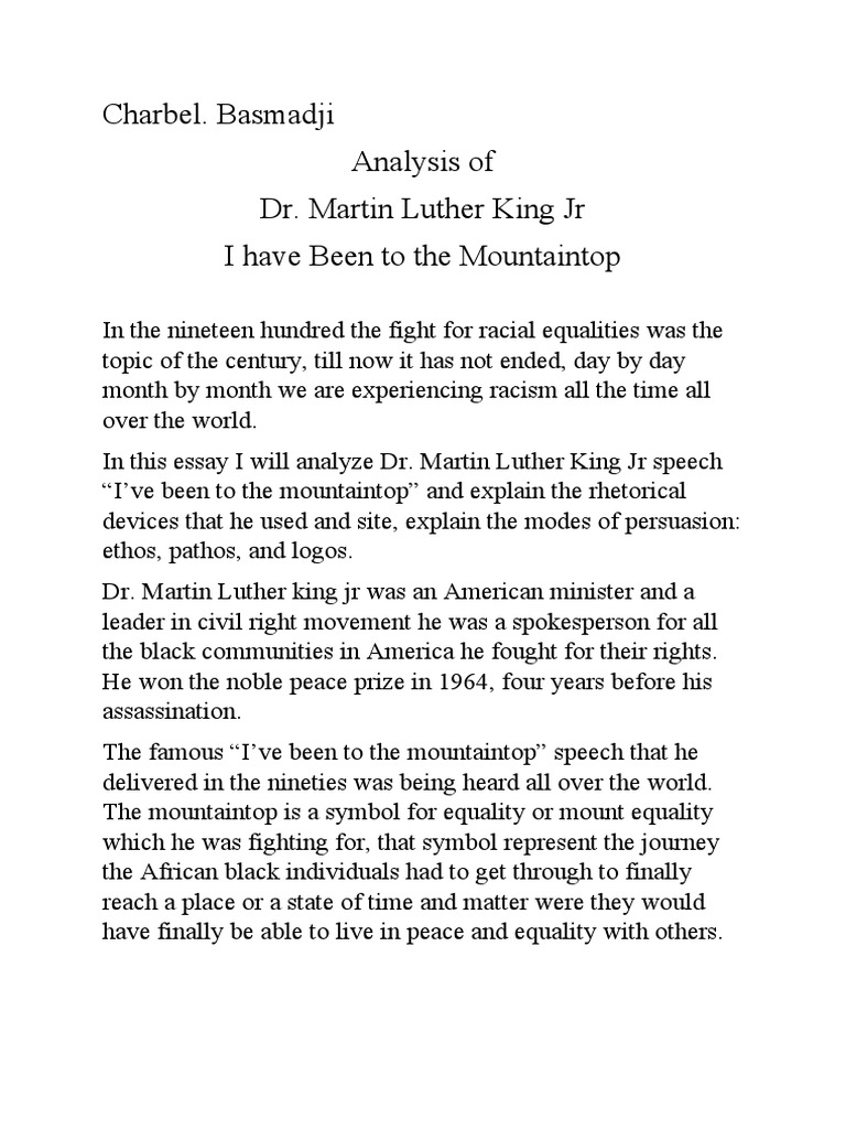 Charbel. Basmadji Analysis of Dr. Martin Luther King JR I Have Been To ...