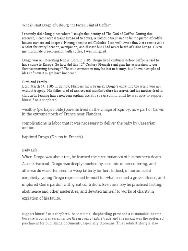 Saint Drogo: Patron of Coffeehouses | PDF | Religious Behaviour And ...