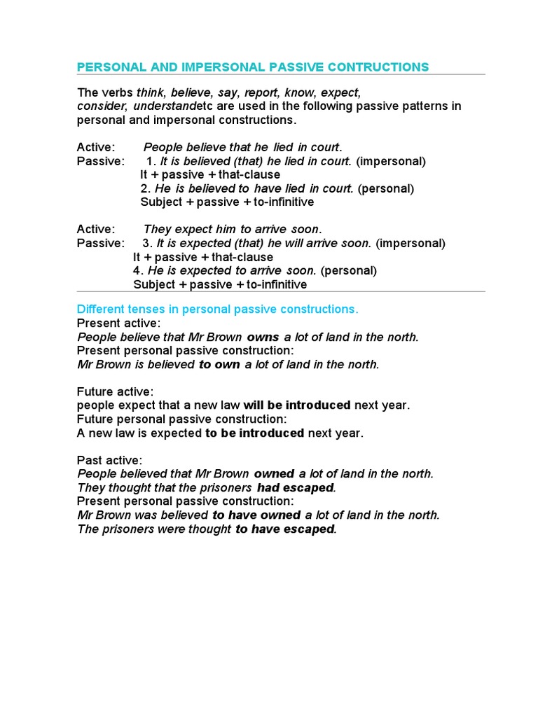 Personal and Impersonal Passive Contructions | PDF