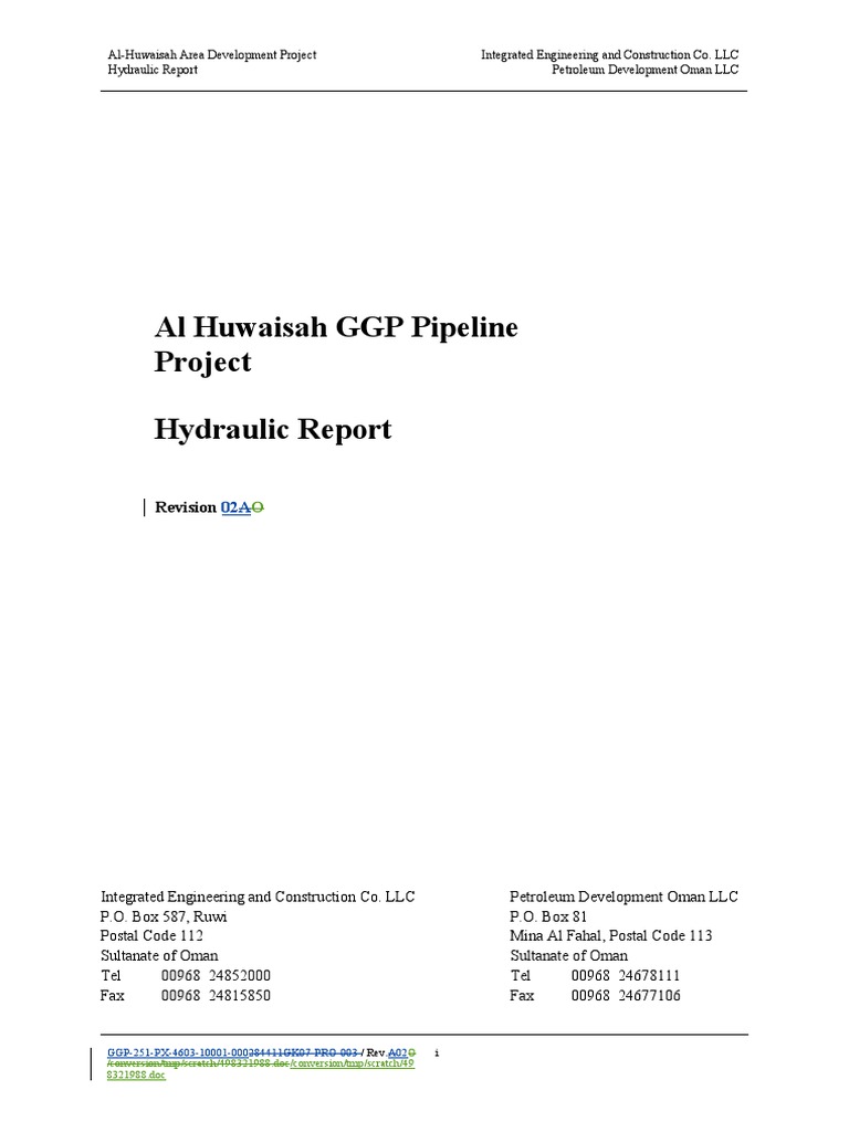 Al Huwaisah GGP Pipeline Project Hydraulic Report: Revision | Download ...