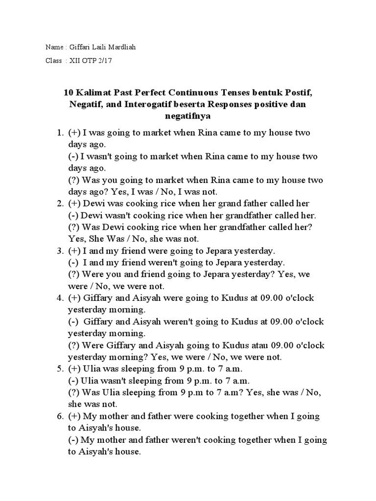 10 Kalimat Past Perfect Continuous Tenses Bentuk Postif, Negatif, and Interogatif Beserta ...