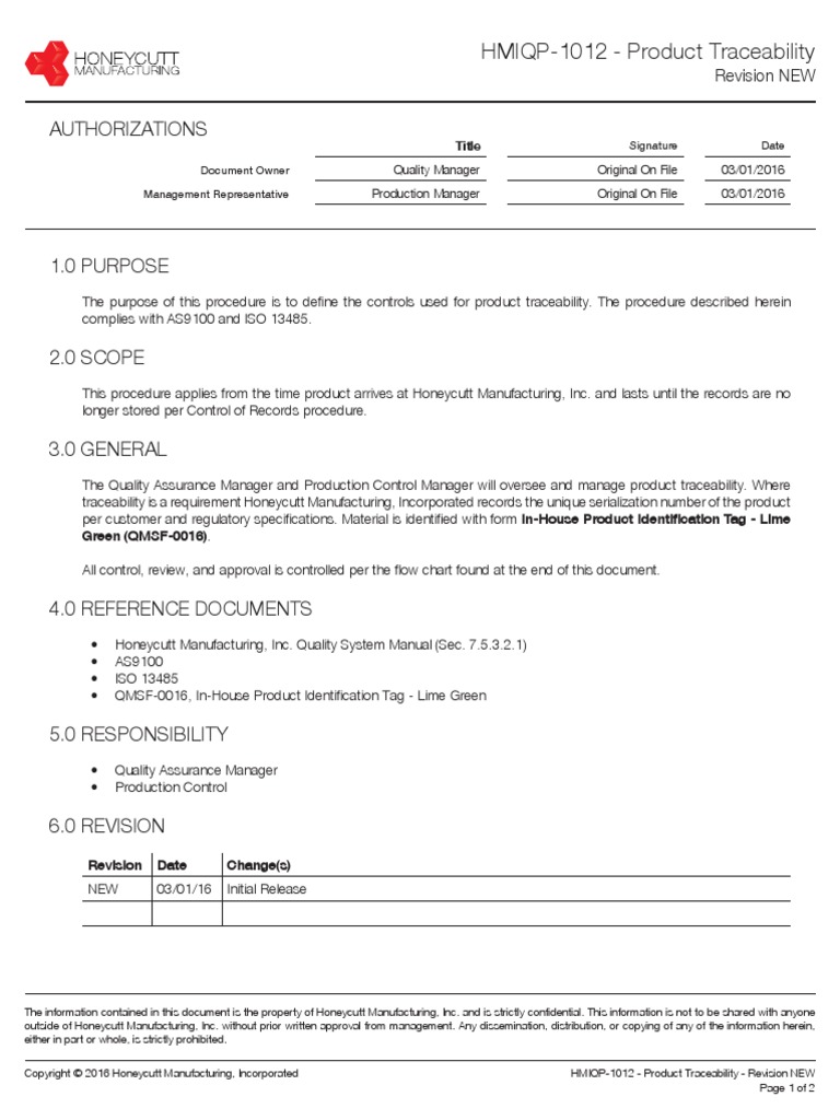 Authorizations: HMIQP-1012 - Product Traceability | PDF | Quality ...