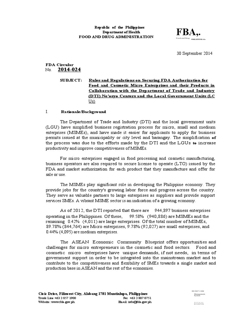 Republic of The Philippines Department of Health Food and Drug ...