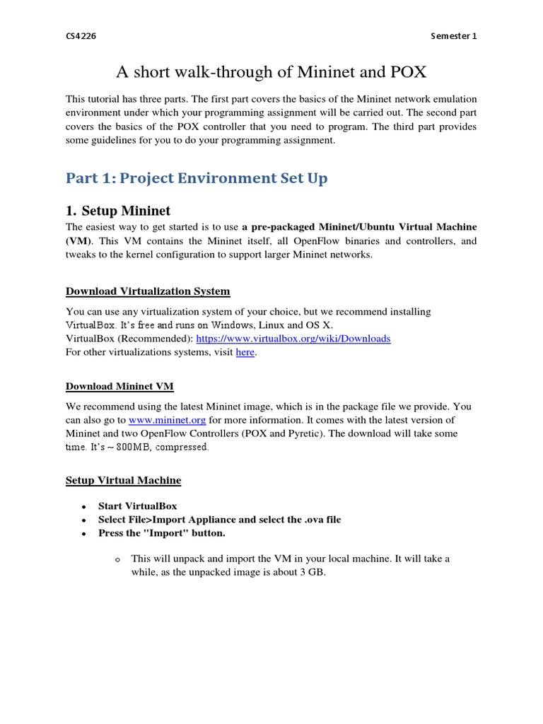 Tutorial Mininet POX | PDF | Virtual Machine | Computer Network
