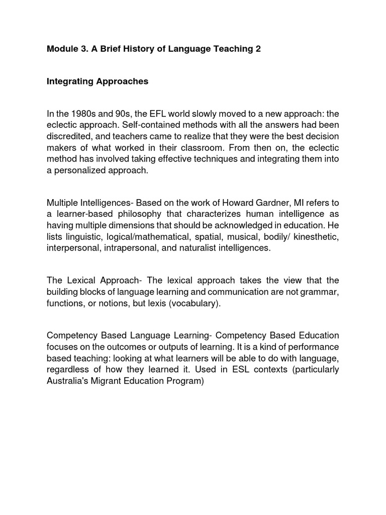 Module 3. A Brief History of Language Teaching 2 | PDF | Second ...