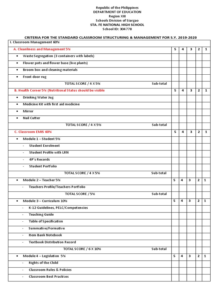 Classroom Structuring Criteria | PDF | Learning | Behavior Modification