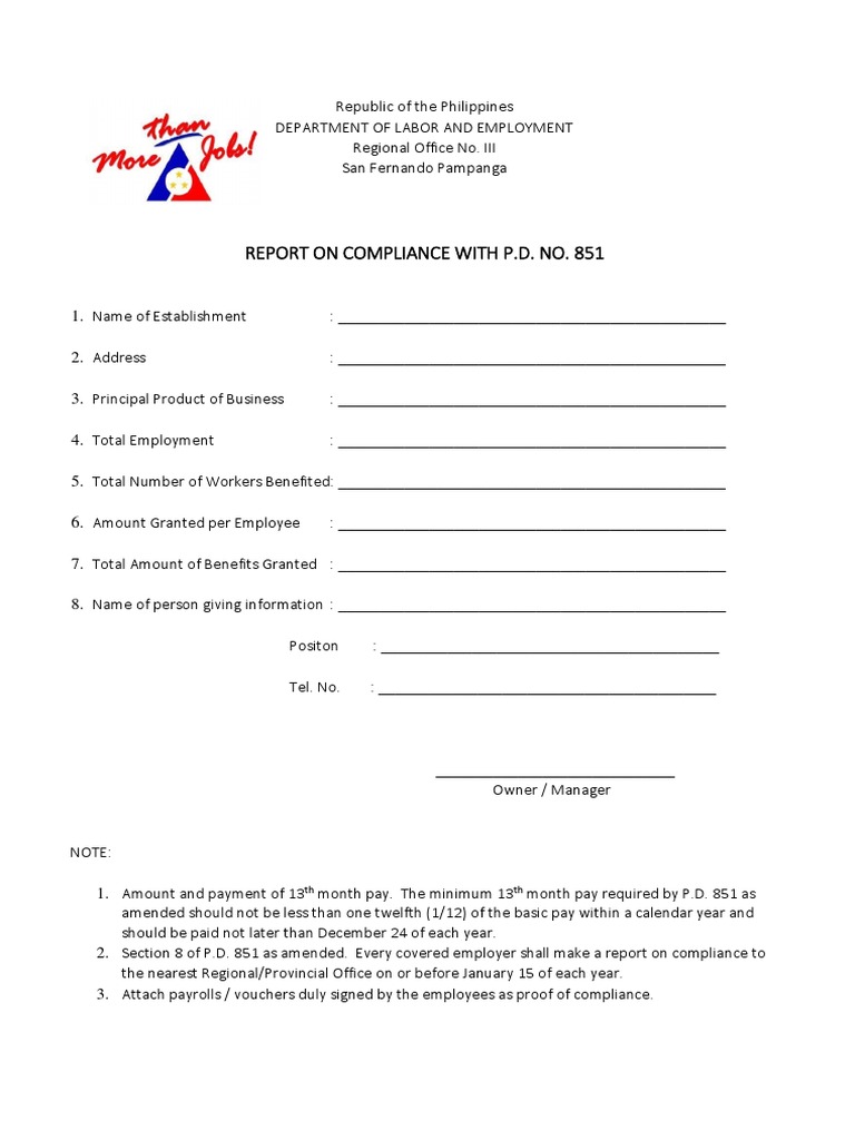 PD851 Compliance Report Form | PDF