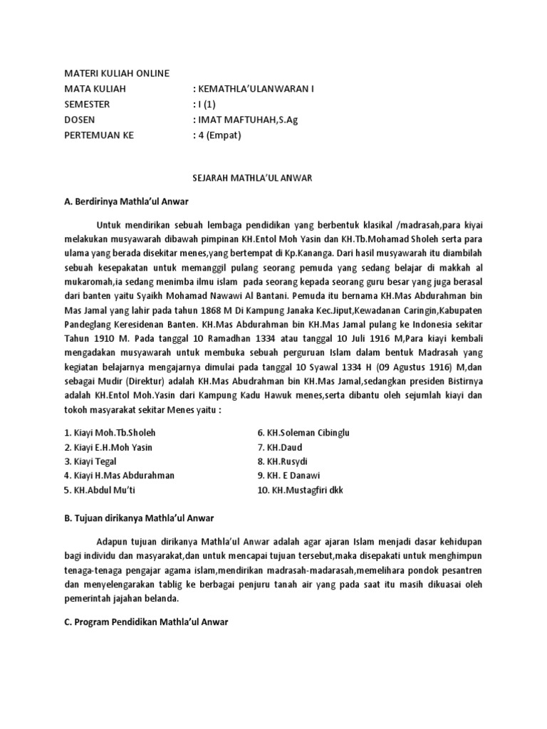 Proses Berdirinya Organisasi Mathla'ul Anwar | PDF