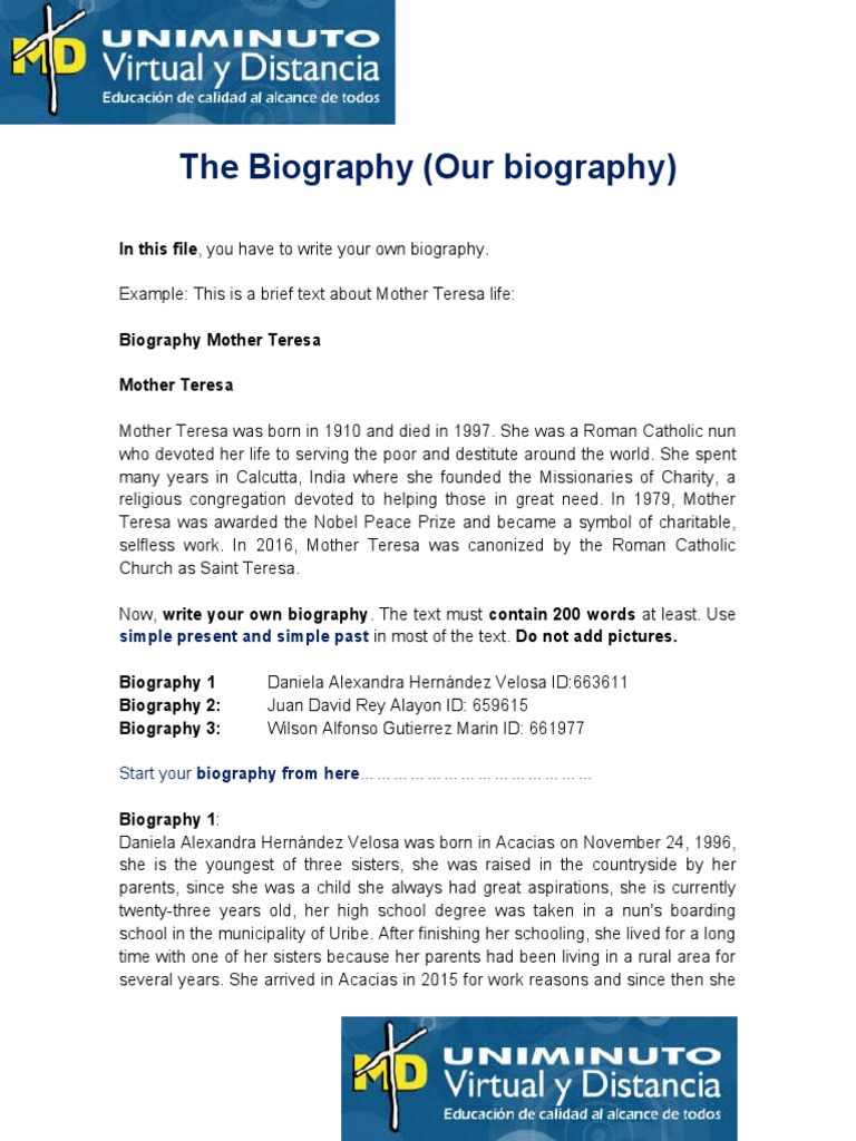 The Biography (Our Biography) : in This File, You Have To Write Your ...