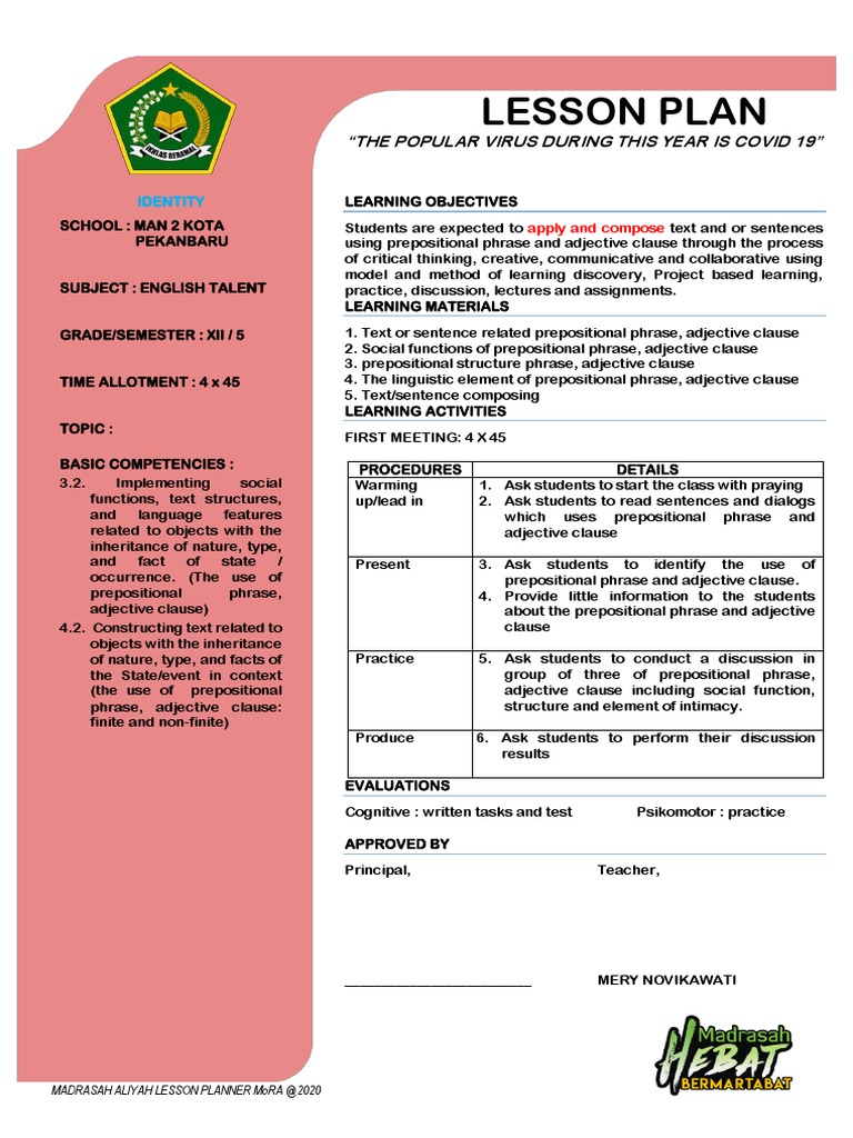Lesson Plan: "The Popular Virus During This Year Is Covid 19" | PDF ...