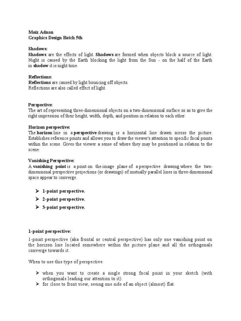Shadow and Perspective Research Assignment | PDF | Horizon ...