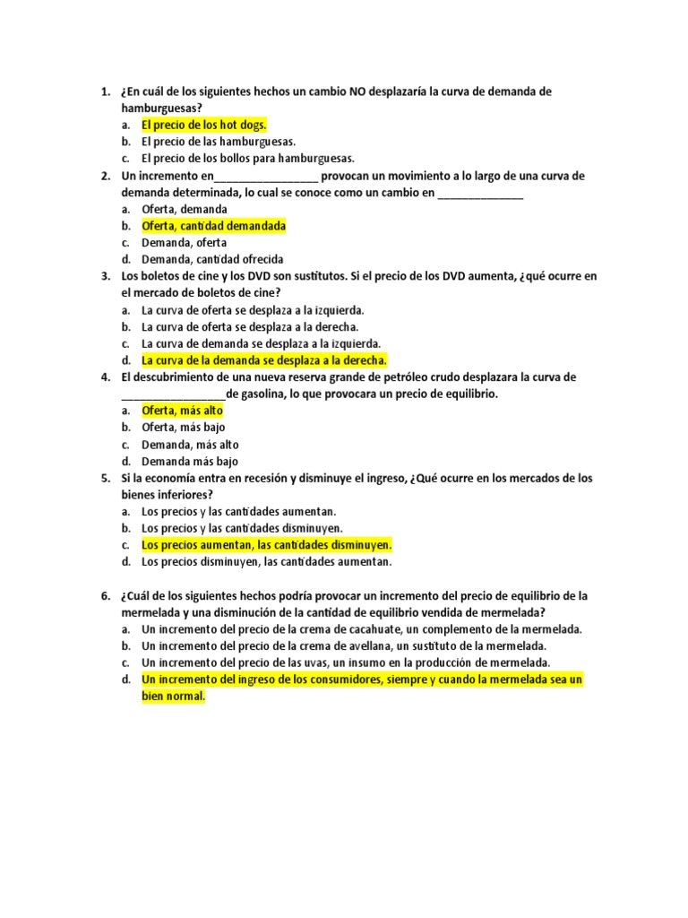 Cuestionario R Pido de Opci N M Ltiple | PDF | Oferta y demanda | Oferta (economía)