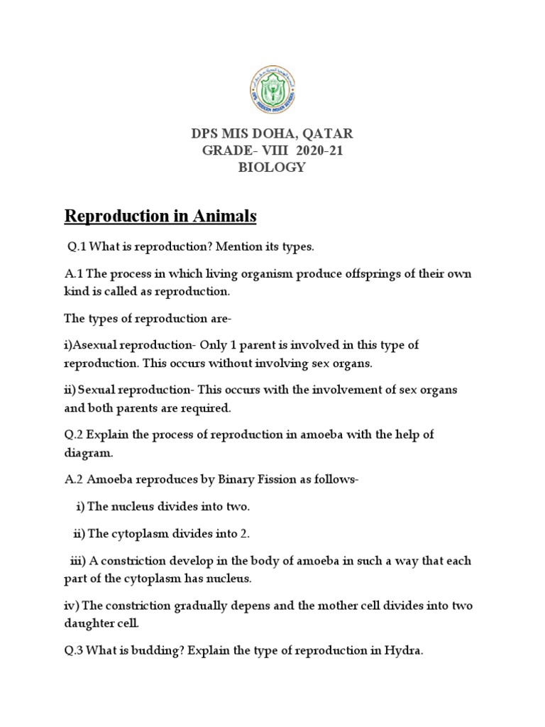 Reproduction in Animals CLASS VIII NOTES | PDF | Reproductive System ...