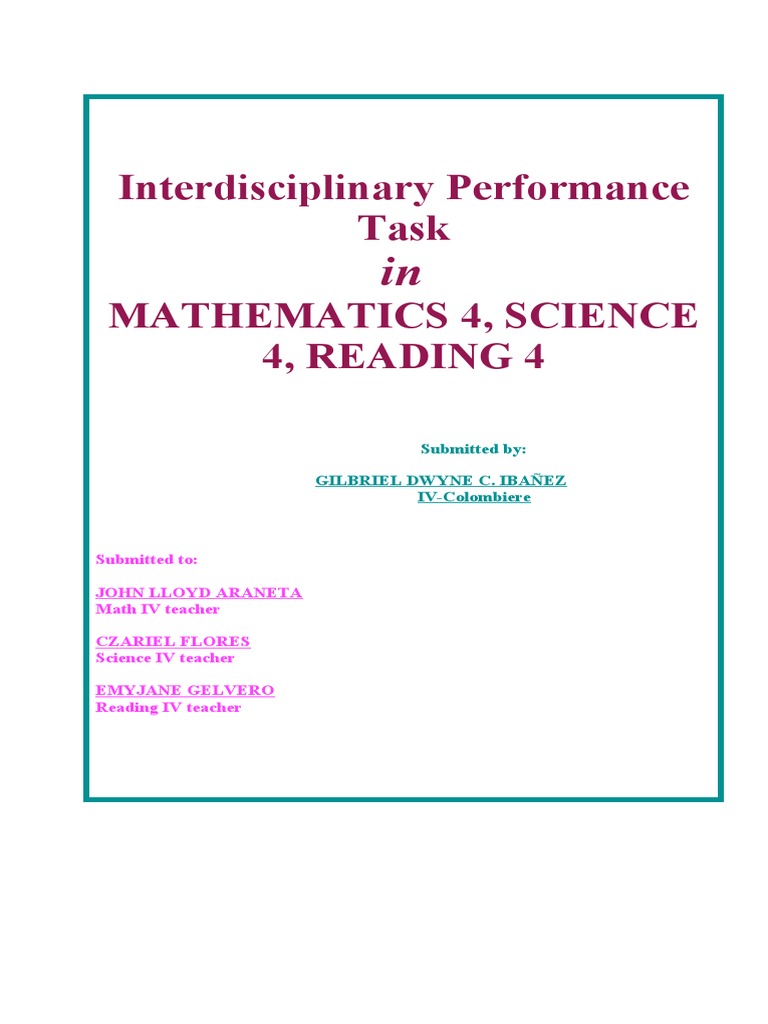Interdisciplinary Performance Task Mathematics 4, Science 4, Reading 4 ...