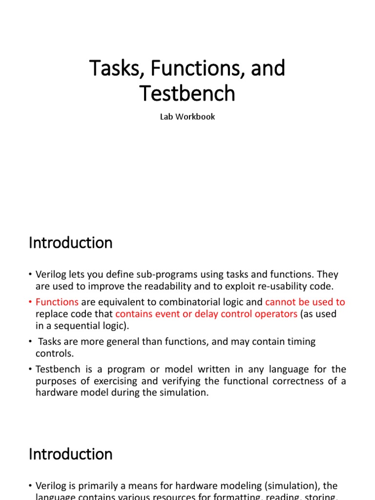 Tasks, Functions, and Testbench - 2020 (Autosaved) | PDF | Parameter ...