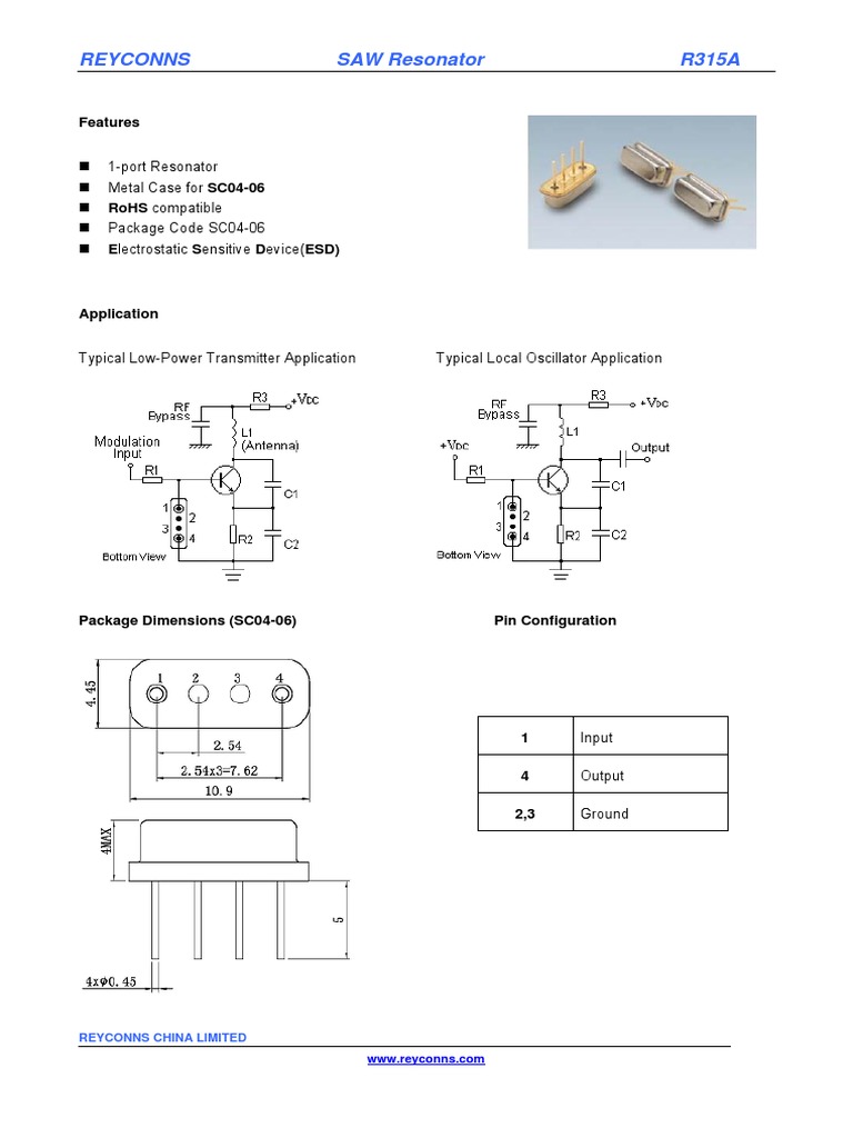 R315A Oscilator Datasheet | PDF | Electrostatic Discharge | Physical ...
