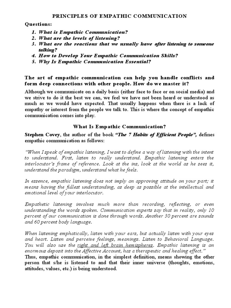 Lecture 2 - Principles of Empathic Communication | PDF | Empathy ...