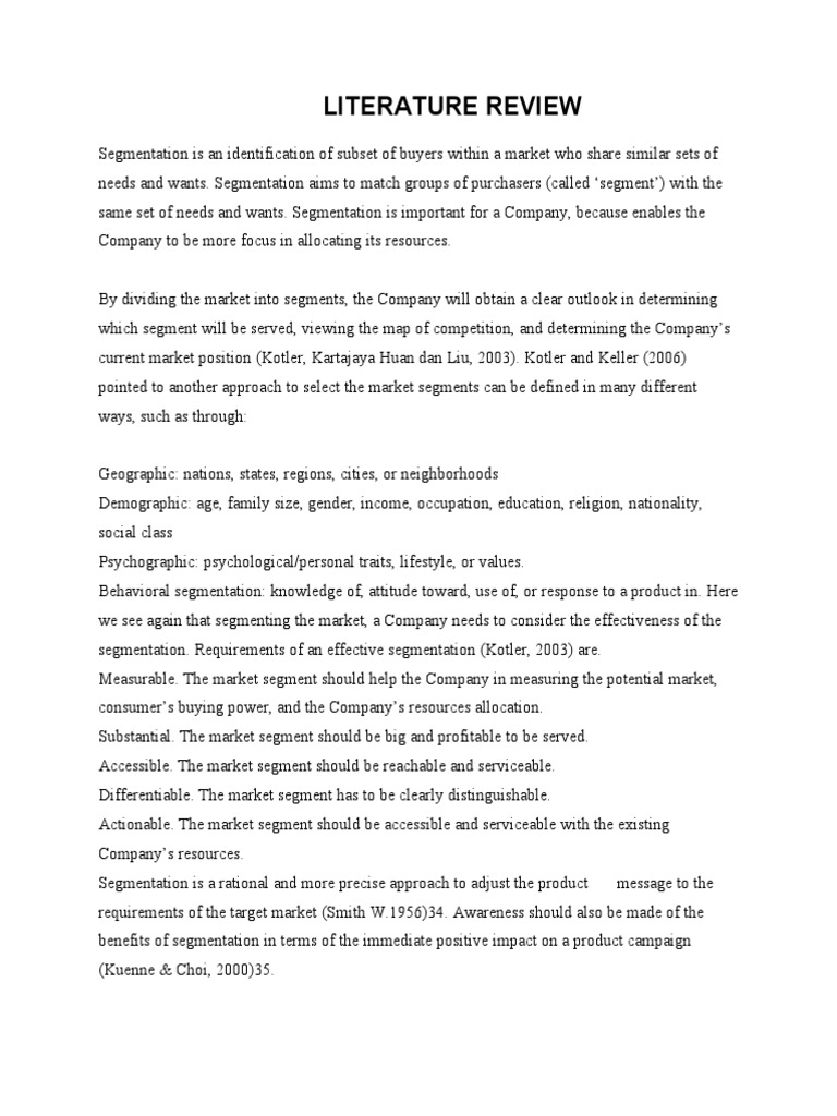 Literature Review | PDF | Market Segmentation | Marketing