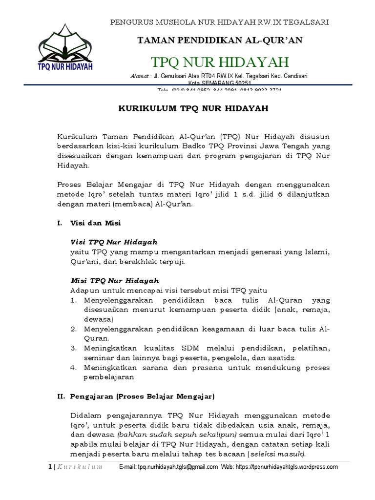 Profil TPQ-NH-kurikulum | PDF