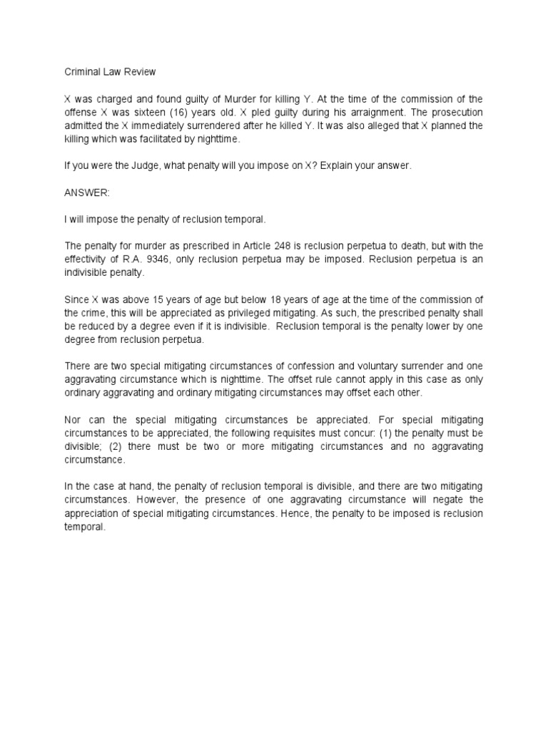 Murder Penalty Analysis: Reclusion Temporal | PDF