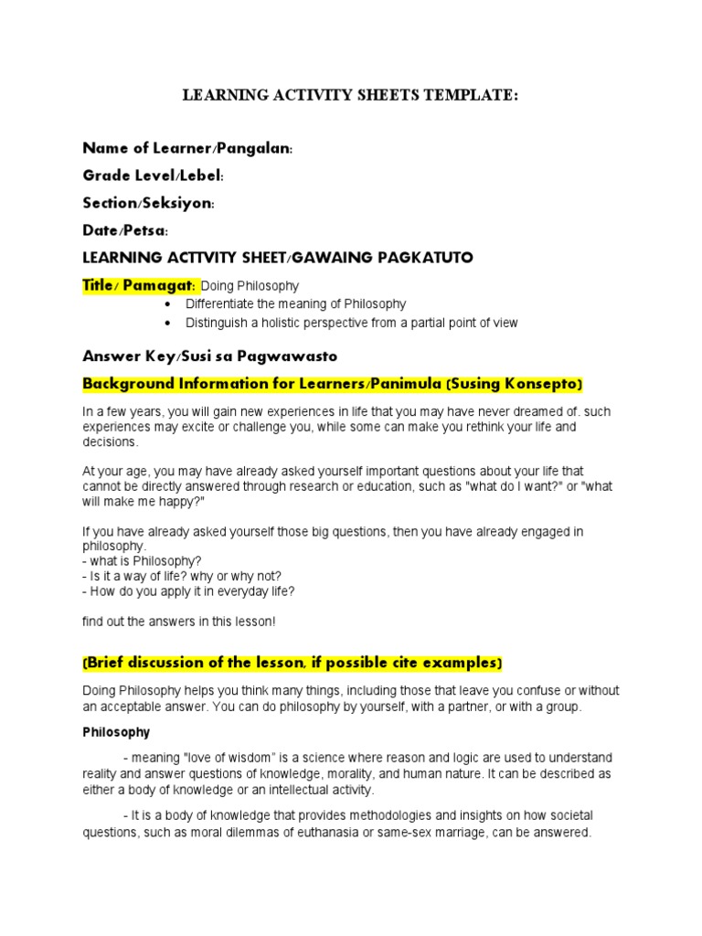 Philosophy Activity Sheet: Doing Philosophy | PDF | Question | Reason