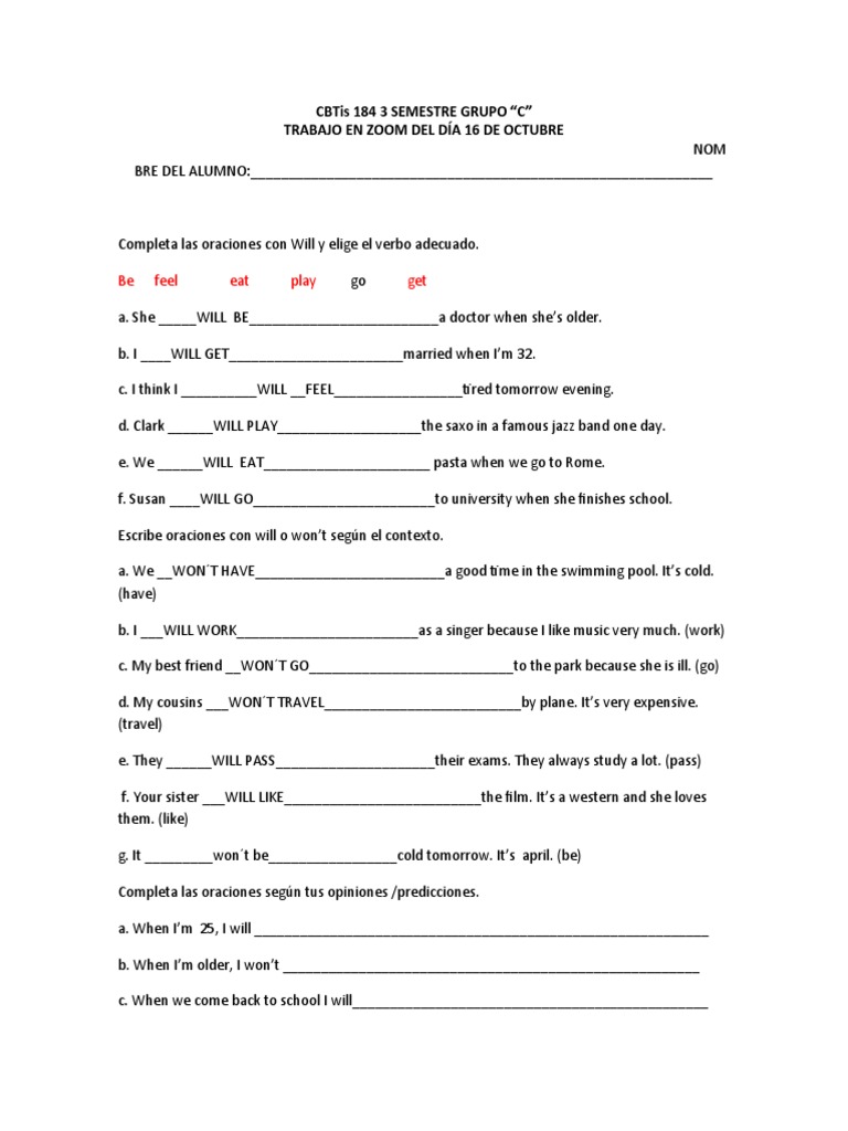 Future Tense Practice Worksheet | PDF