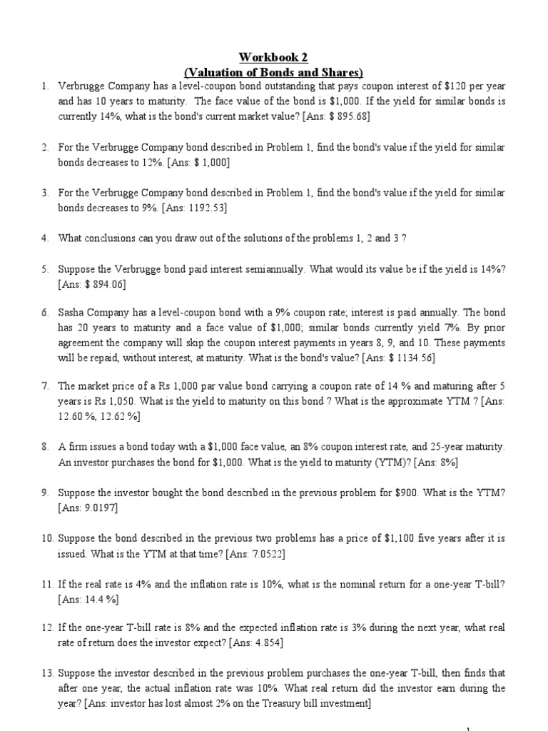 Workbook 2 - Valuation of Securities | PDF | Bonds (Finance) | Yield ...