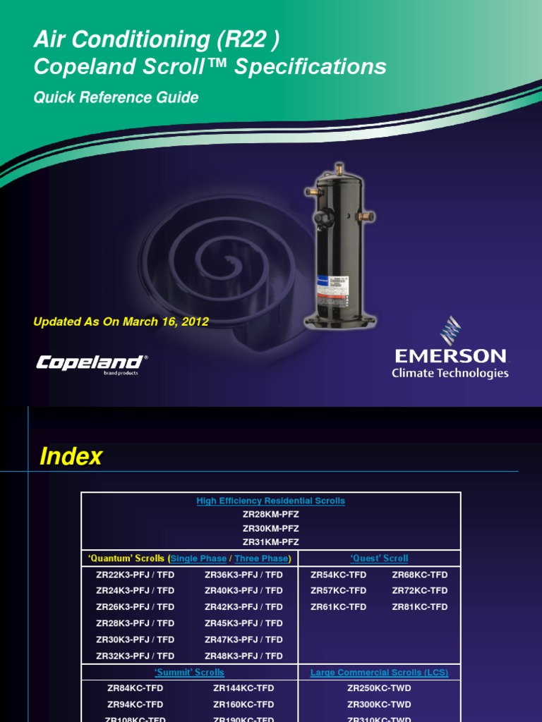 Copeland Scroll Compressors Specifications AC Models Only PDF | PDF