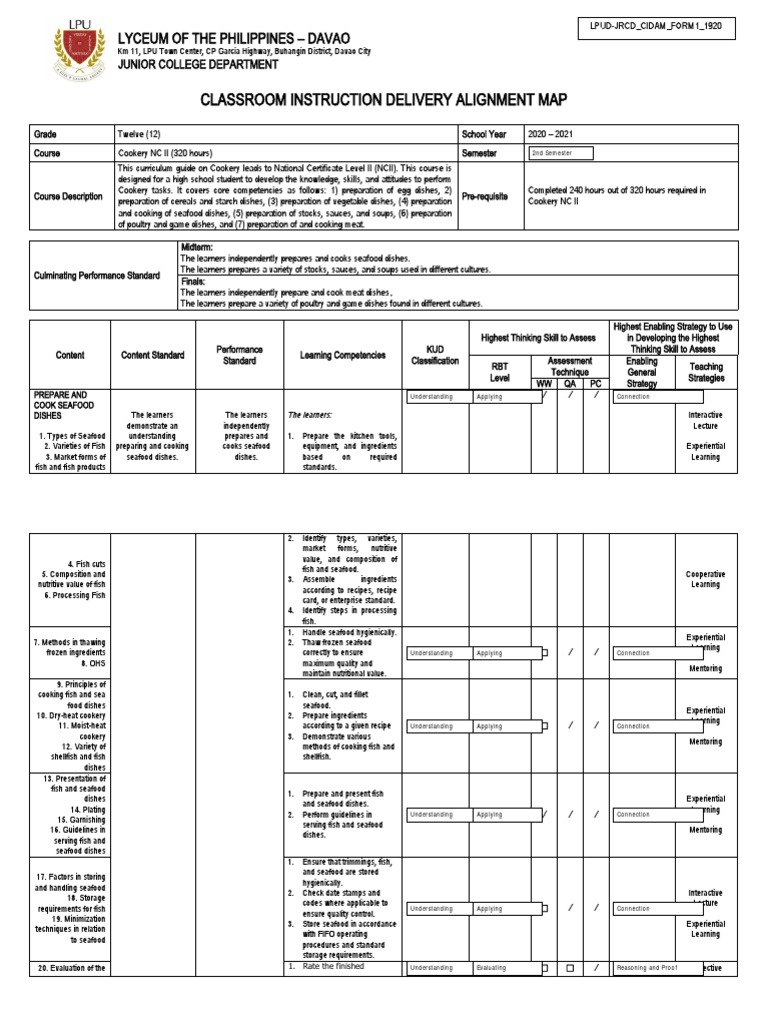 CIDAM - Cookery - GRADE 12 Second Semester | PDF | Soup | Cooking