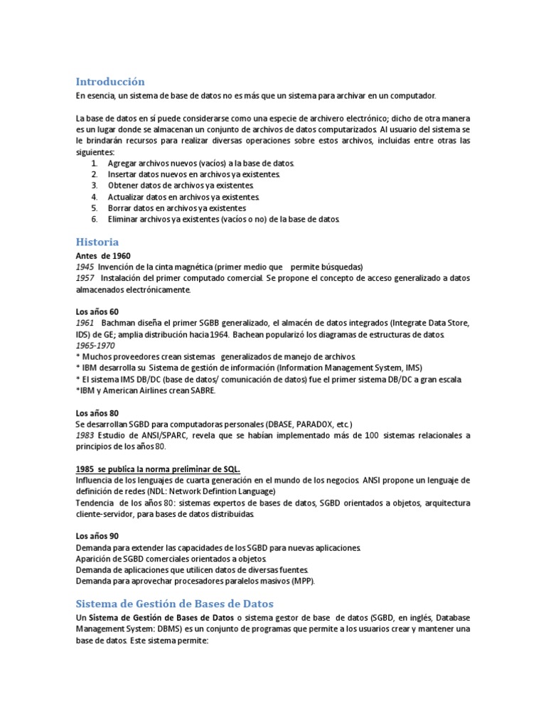 BaseDatos I Resumen1 | PDF | Bases de datos | Archivo de computadora