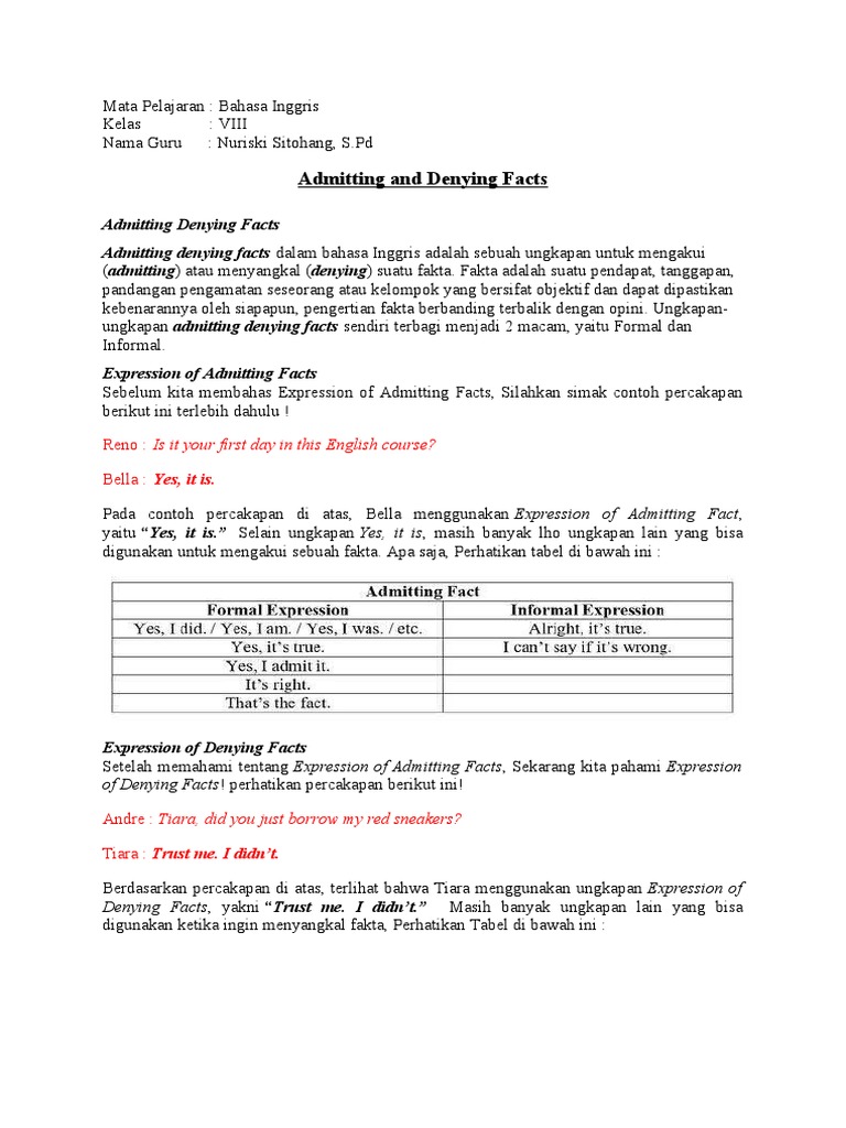 Admitting and Denying Facts | PDF | Seni & Disiplin Bahasa